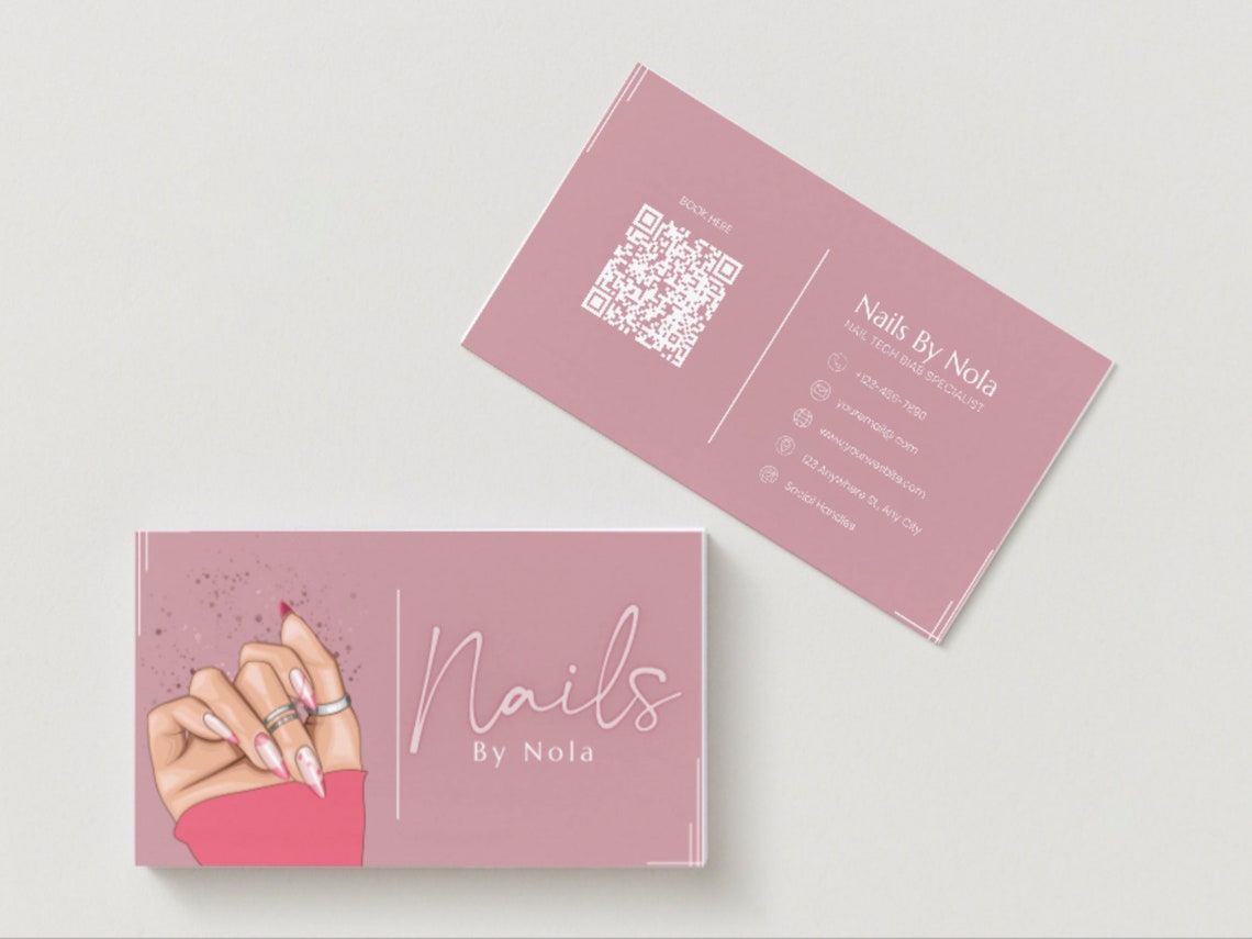 Editable Nail Tech Business Card Template, Nails Business Card With QR ...