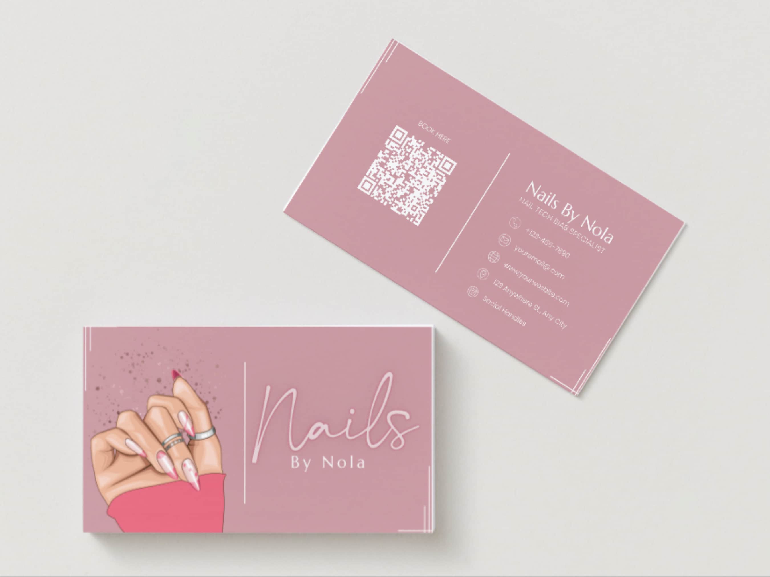 Editable Nail Tech Business Card Template, Nails Business Card With QR ...