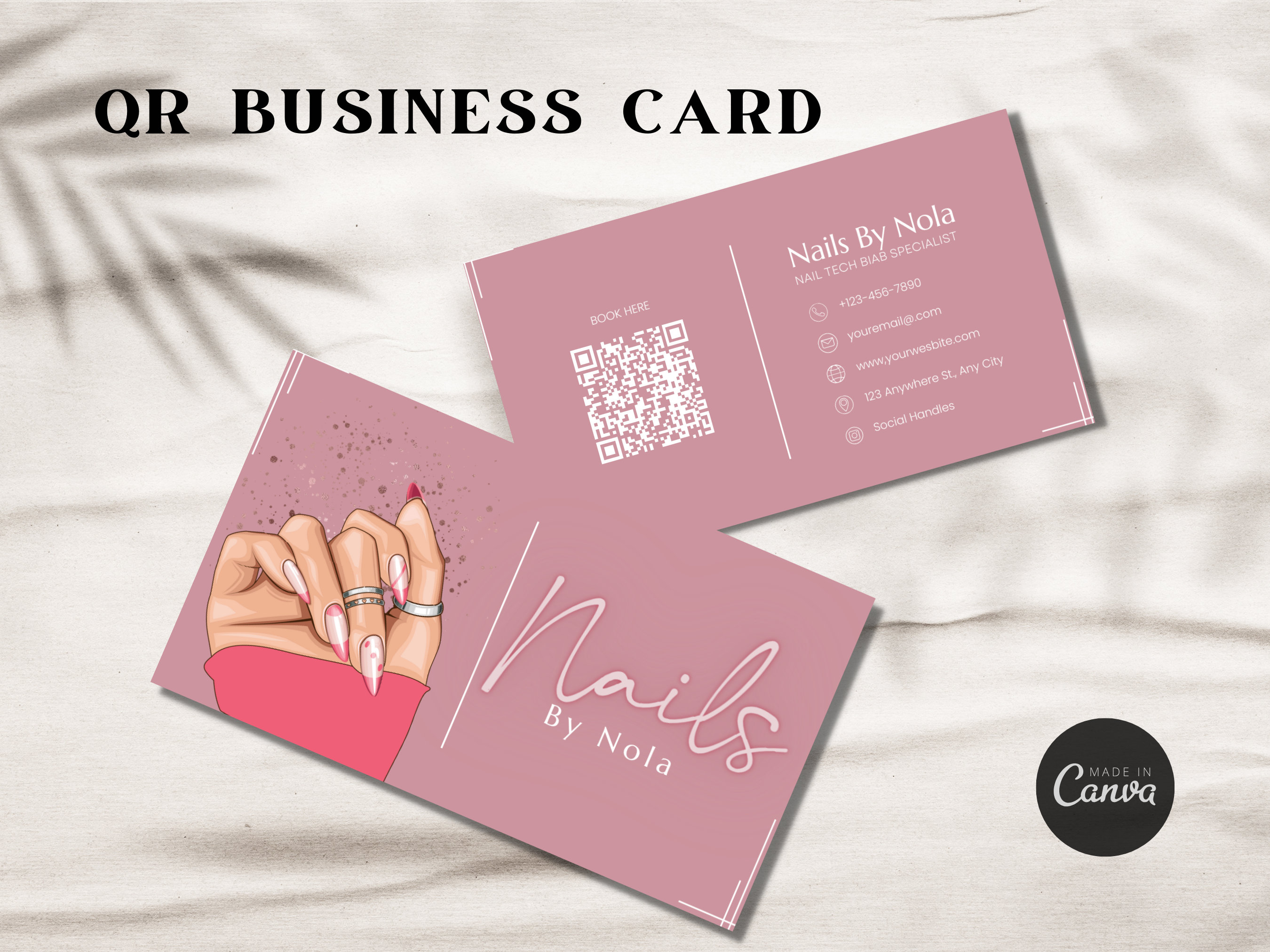 Editable Nail Tech Business Card Template, Nails Business Card With QR ...