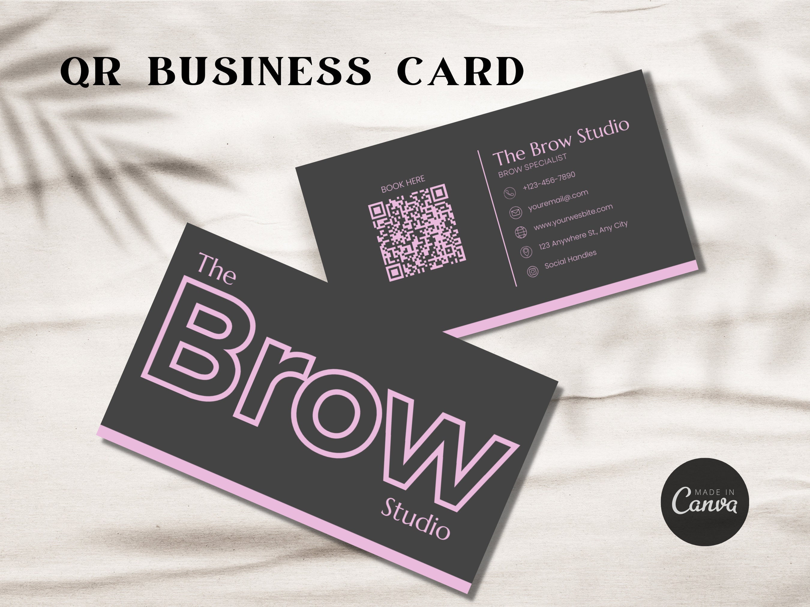 Editable Brow Tech Business Card Template, Brows Business Card With QR ...