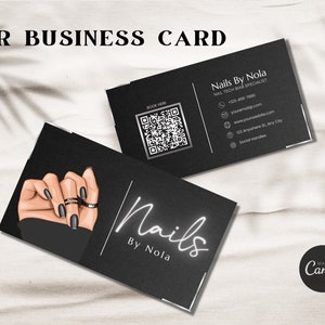 Editable Nail Tech Business Card Template, Nails Business Card With QR ...