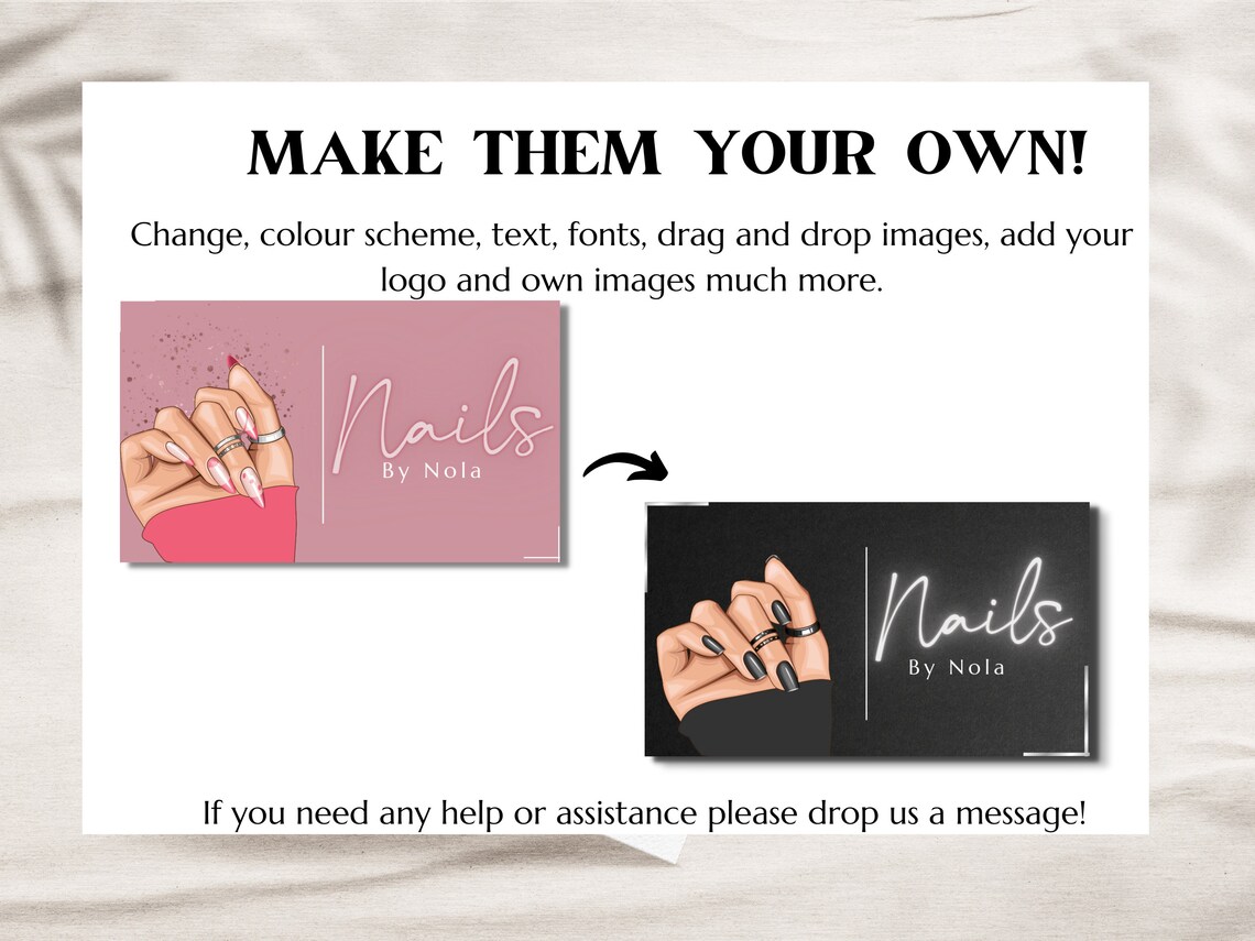 Editable Nail Tech Business Card Template, Nails Business Card With QR ...