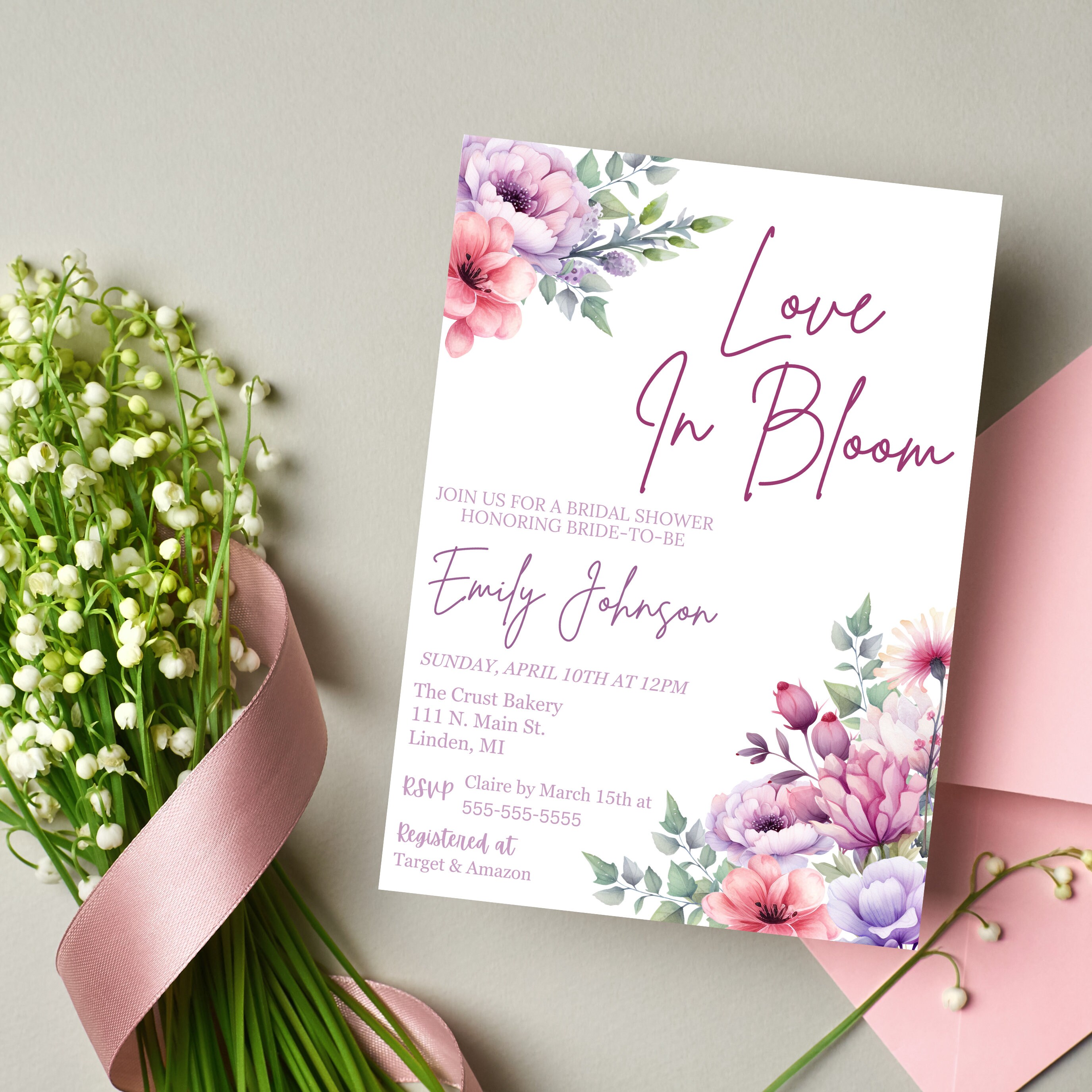 Love in Bloom Bridal Shower Invitation, Wildflower Invitation, Bridal Shower Invite, Spring ...