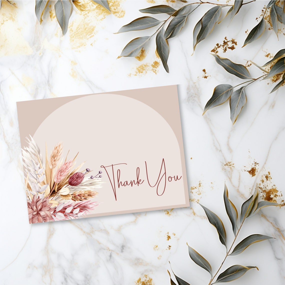 Boho Floral Thank You Card Boho Thank You Note Neutral - Etsy