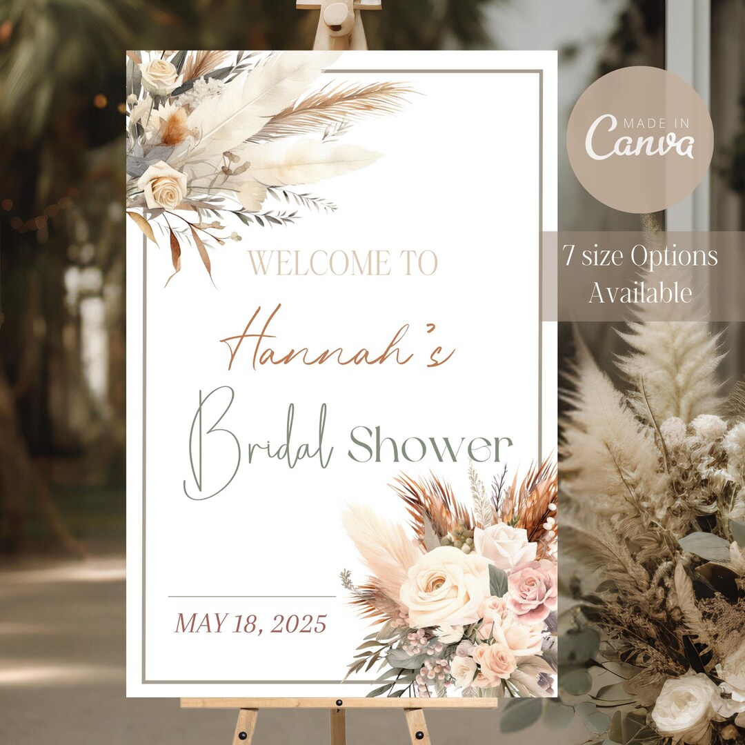Boho Bridal Shower Welcome Sign, 7 Size Bridal Welcome Sign, Boho ...