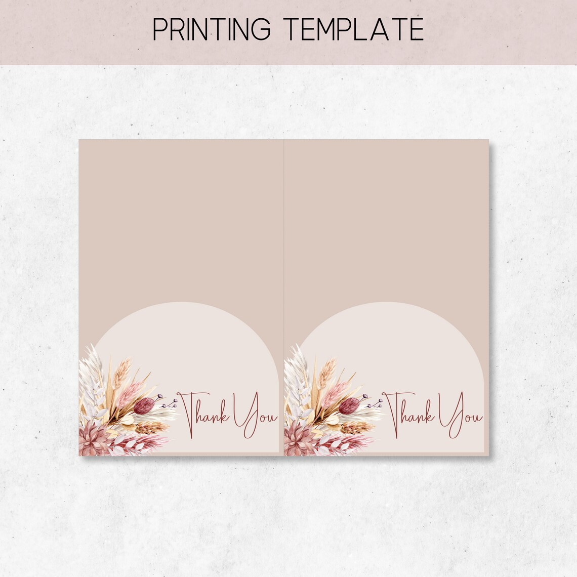 Boho Floral Thank You Card, Boho Thank You Note, Neutral Pampas Grass ...
