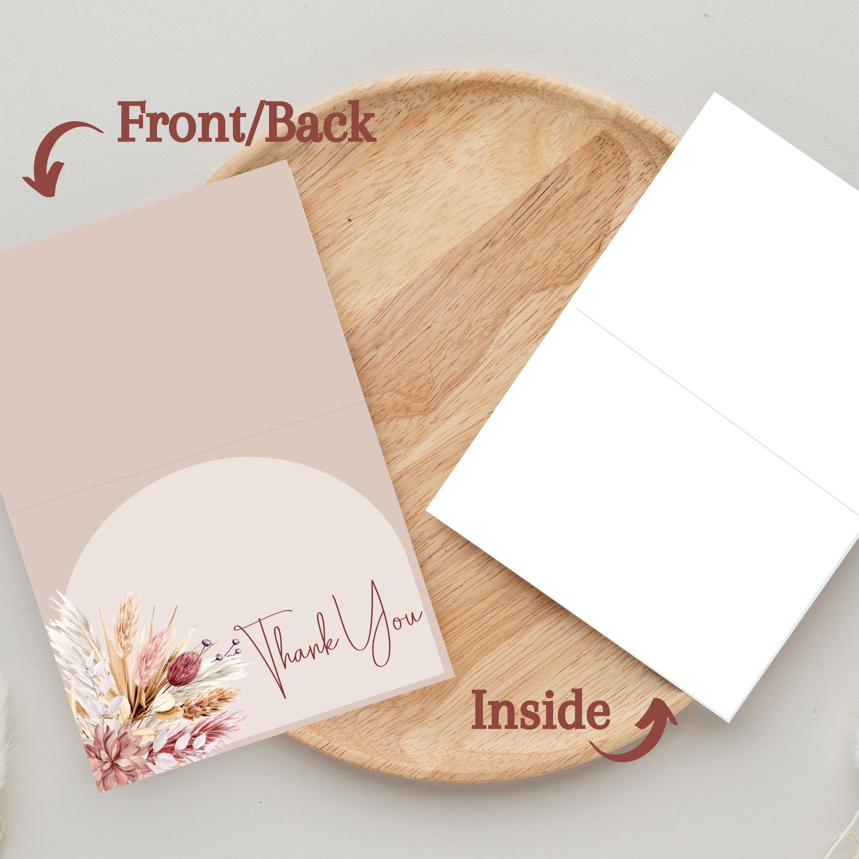 Boho Floral Thank You Card, Boho Thank You Note, Neutral Pampas Grass ...