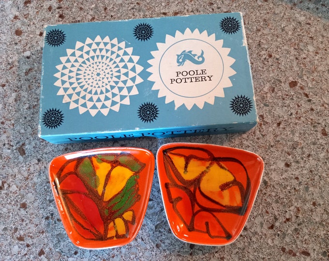 POOLE POTTERY Delphi Vintage C. 1970 - Set of 2 Pin Dishes Signed by ...