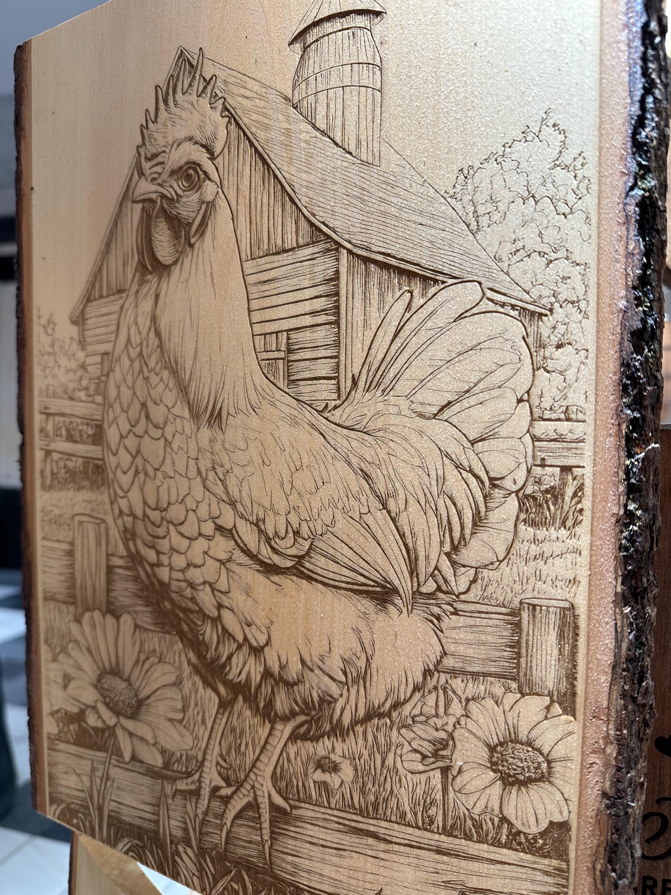 Rooster Engraved Live Edge Picture - Etsy