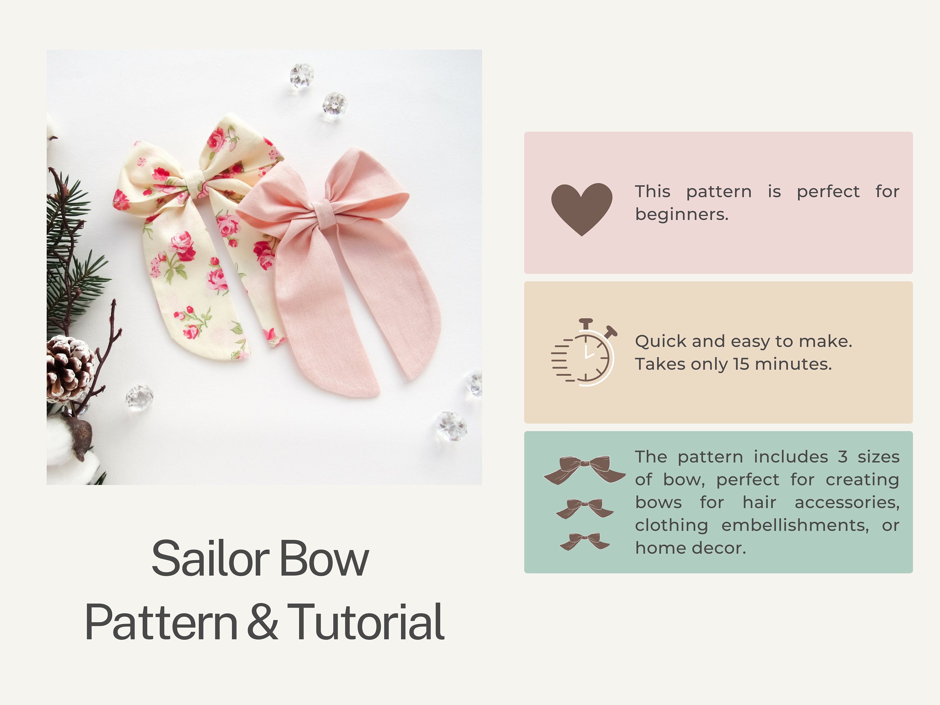 Christmas Bow Sewing Pattern PDF Do It Yourself Sailor Bows in 3 Sizes ...