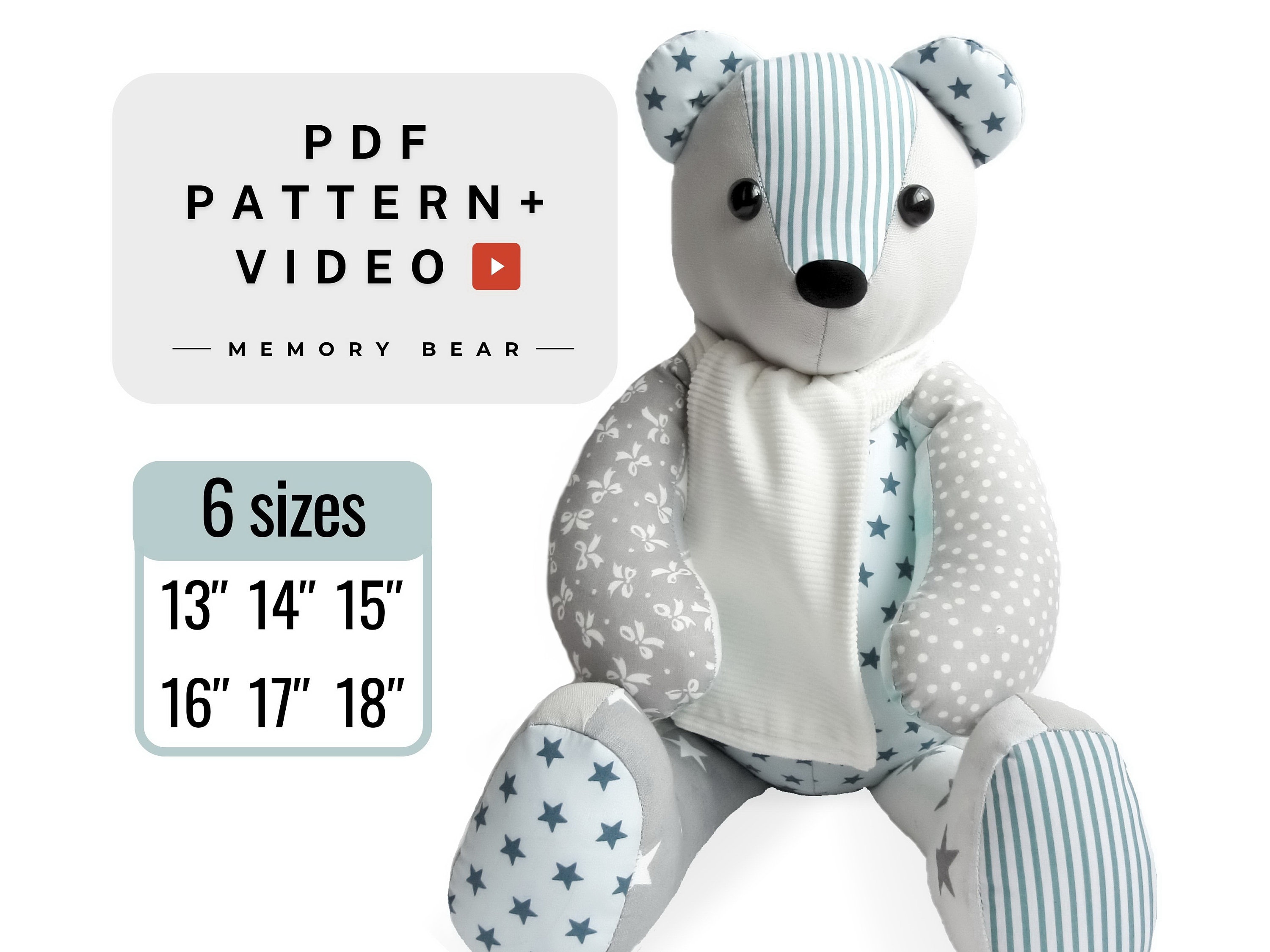 Memory Bear Pattern PDF and Tutorial Video Instructions: 6 Sizes - Etsy