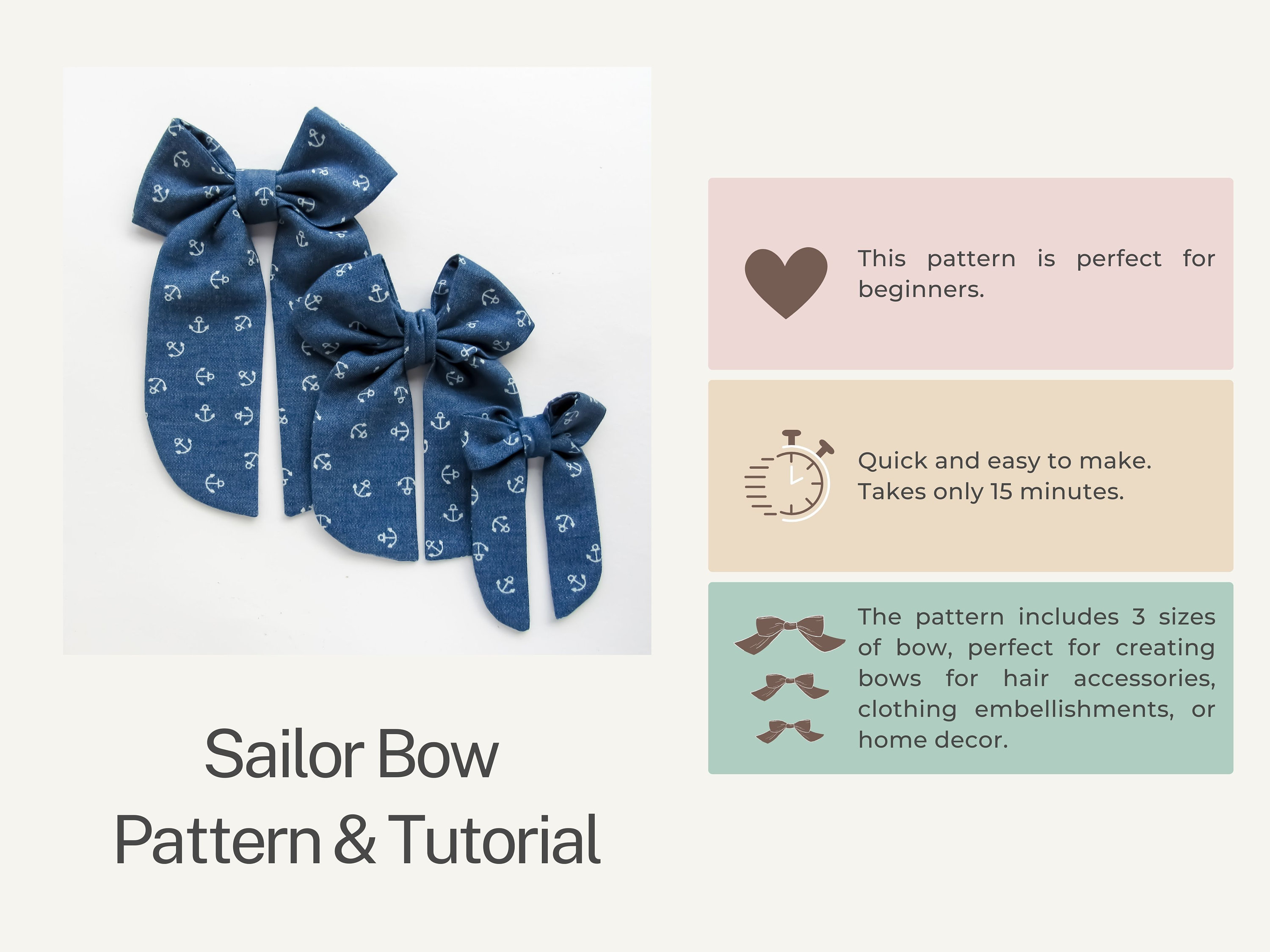 Sailor Bow Sewing Pattern PDF: DIY Hair Bows (3 Sizes) - Etsy