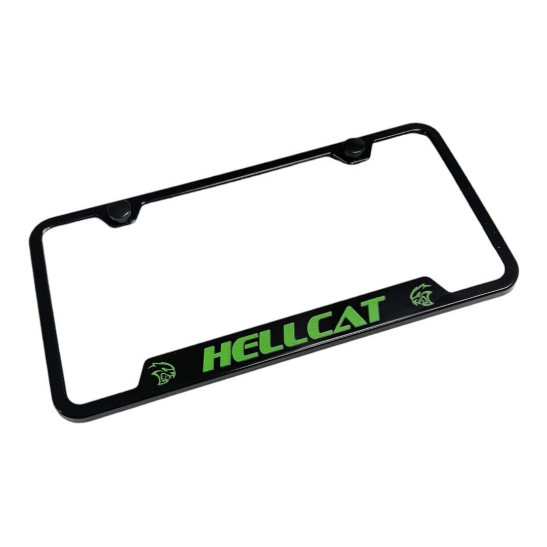 Green Dodge Hellcat Script Logo Black Notched Plastic License Plate ...