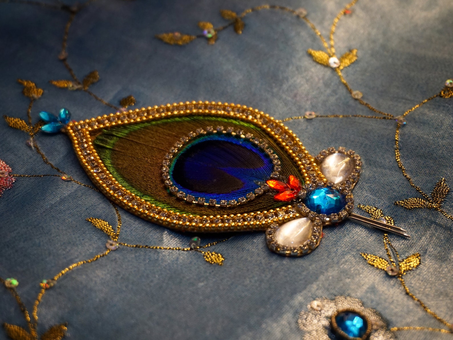 Peacock Feather Brooch,pin Badge,elegant Morpankh Krishna Kalangi/laddu ...