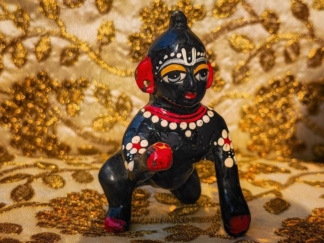 Handmade Brass Bal Krishna Statue: Black Laddoo Gopal Deity, 3 Inch - Etsy