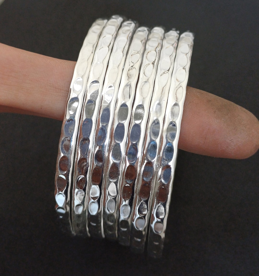 Woman Beautiful Silver Bangle Set 7 Set Bangle, 925 Sterling Silver Bangle Set Stacking Bangles ...