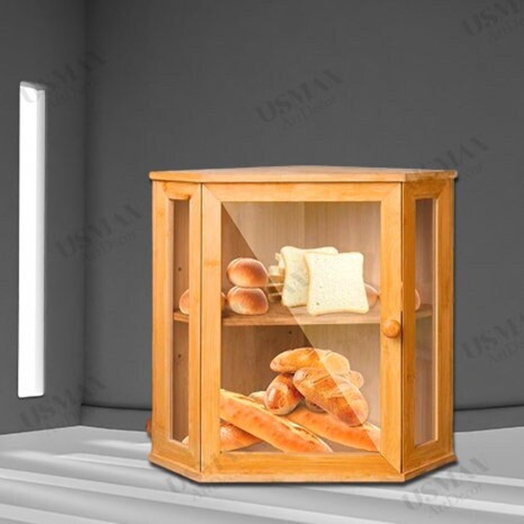 2 Layer Bamboo Bread Box for Kitchen Countertop Rustic Bread Box Large ...