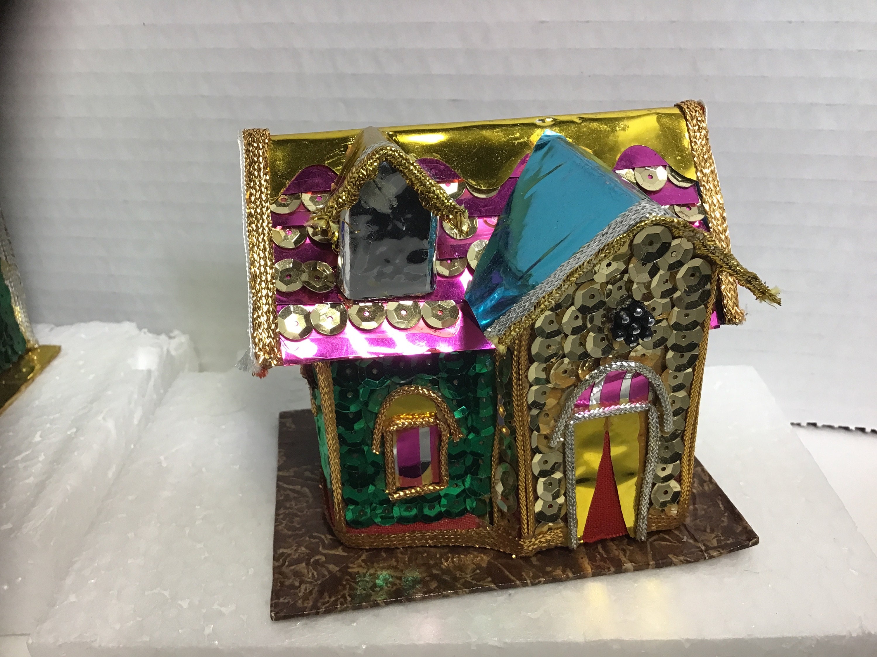 Set of 5 Vintage Putz Style Sequined House Boxes - Etsy