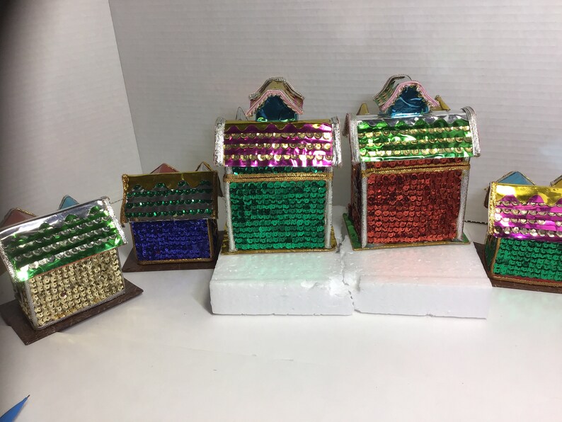 Set of 5 Vintage Putz Style Sequined House Boxes - Etsy