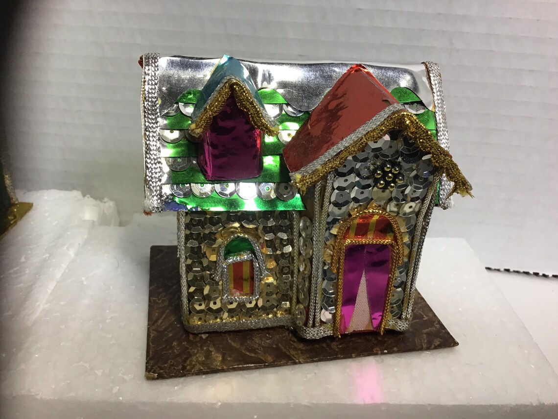 Set of 5 Vintage Putz Style Sequined House Boxes - Etsy