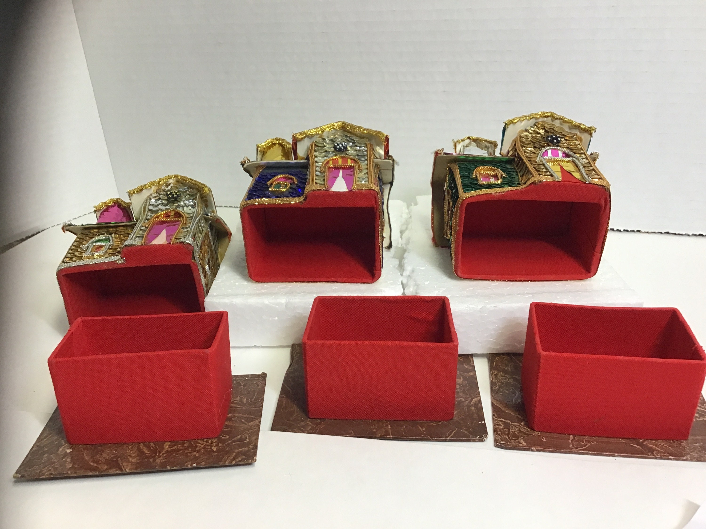 Set of 5 Vintage Putz Style Sequined House Boxes - Etsy