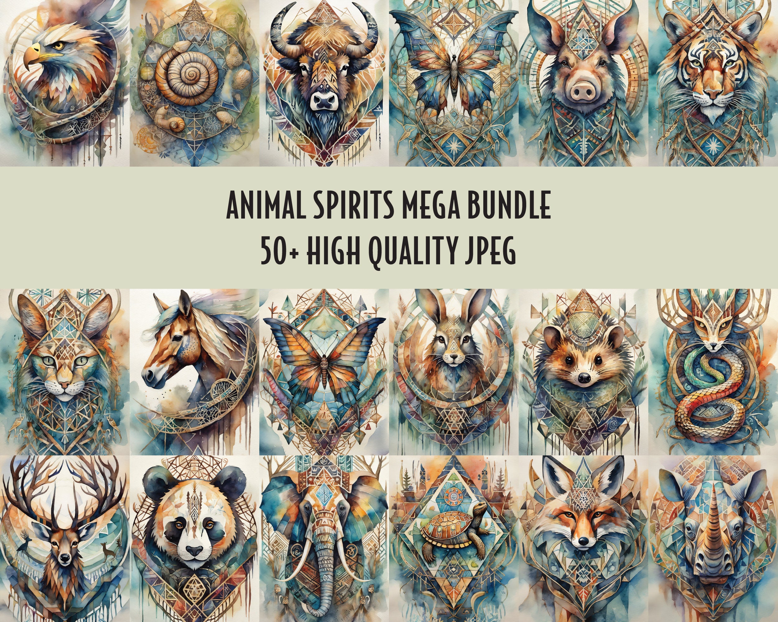 Watercolor Animal Spirits Collection, 50+ High-quality Mega BUNDLE ...
