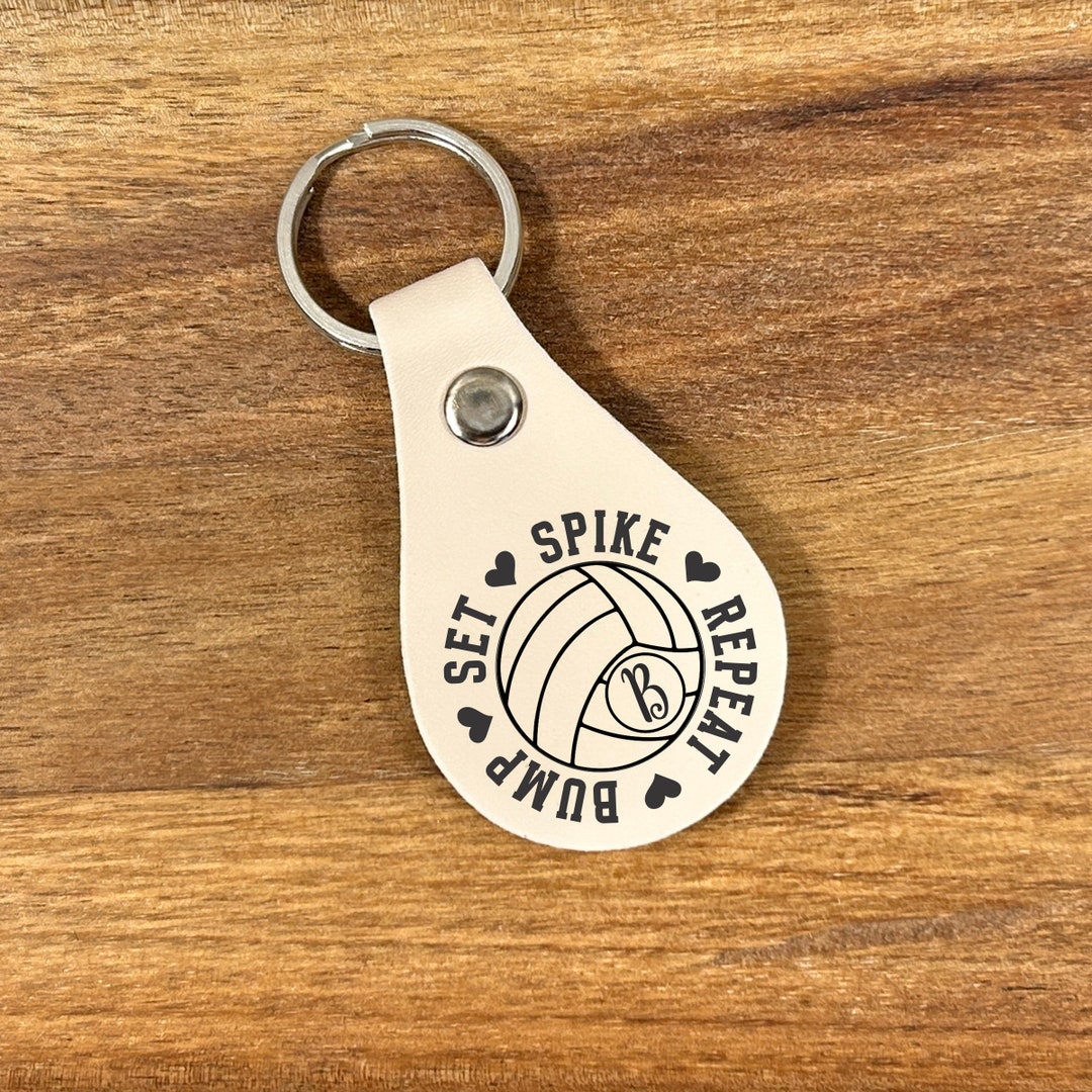 Personalized Volleyball Keychain: Engraved Faux Leather Keyring - Etsy