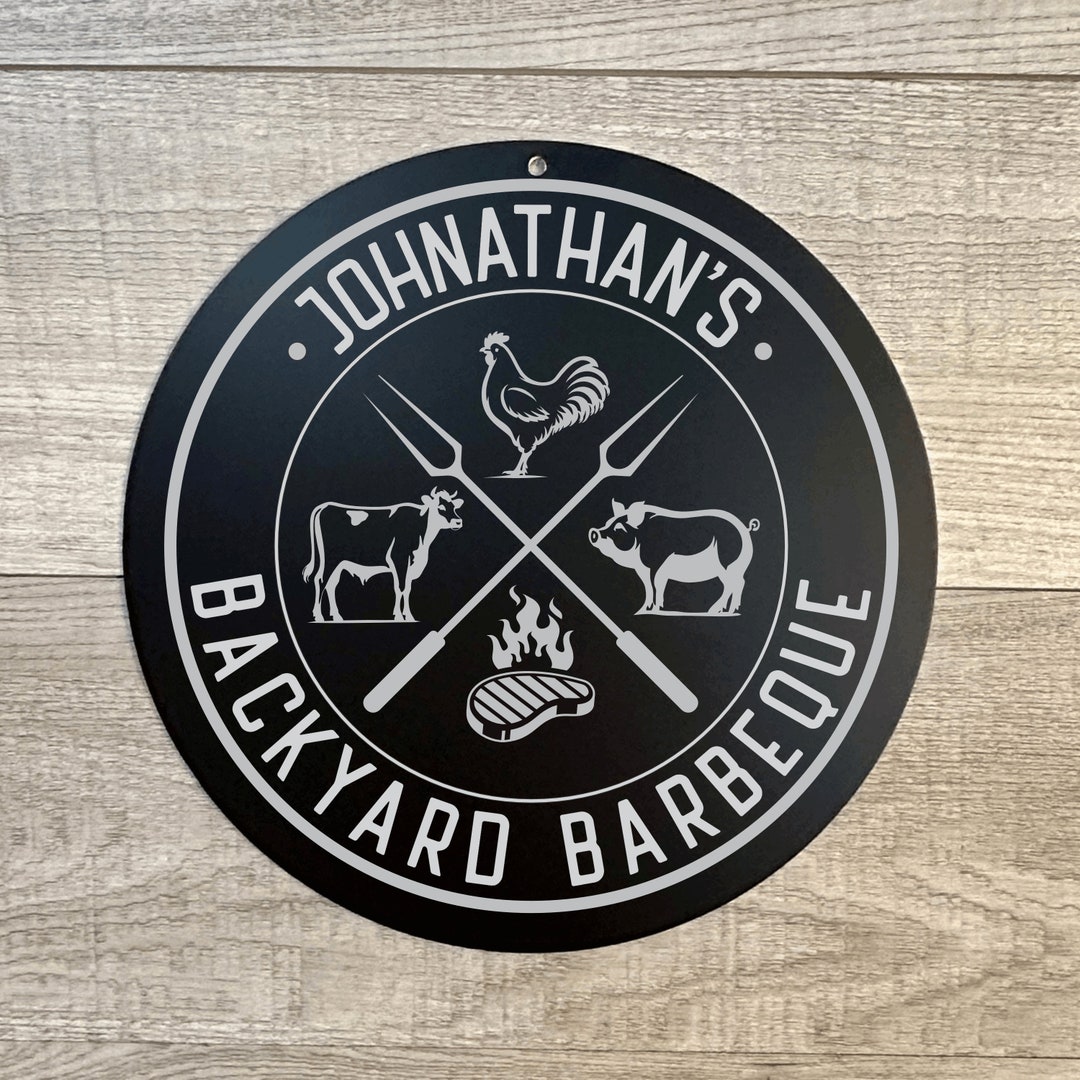 Custom BBQ Sign, Personalized Metal Wall Decor, Round Metal Sign, Gift ...