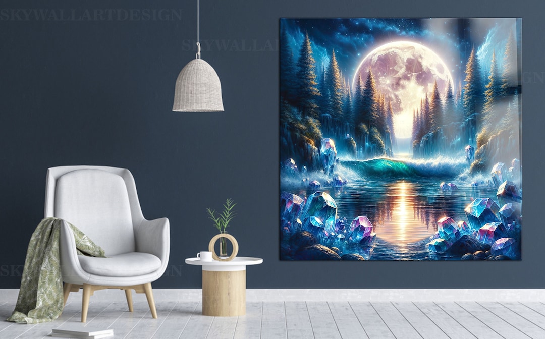 Stained Glass, 3D Moonscape Art, Night Moonscape, Big Moon, Crystal ...