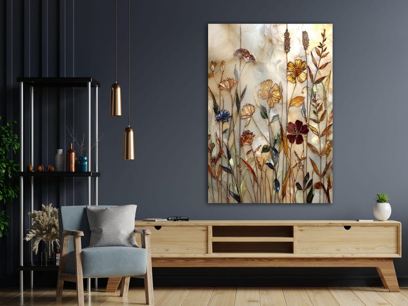 Wildflower Stained Glass Panel: Botanical Wall Art - Etsy