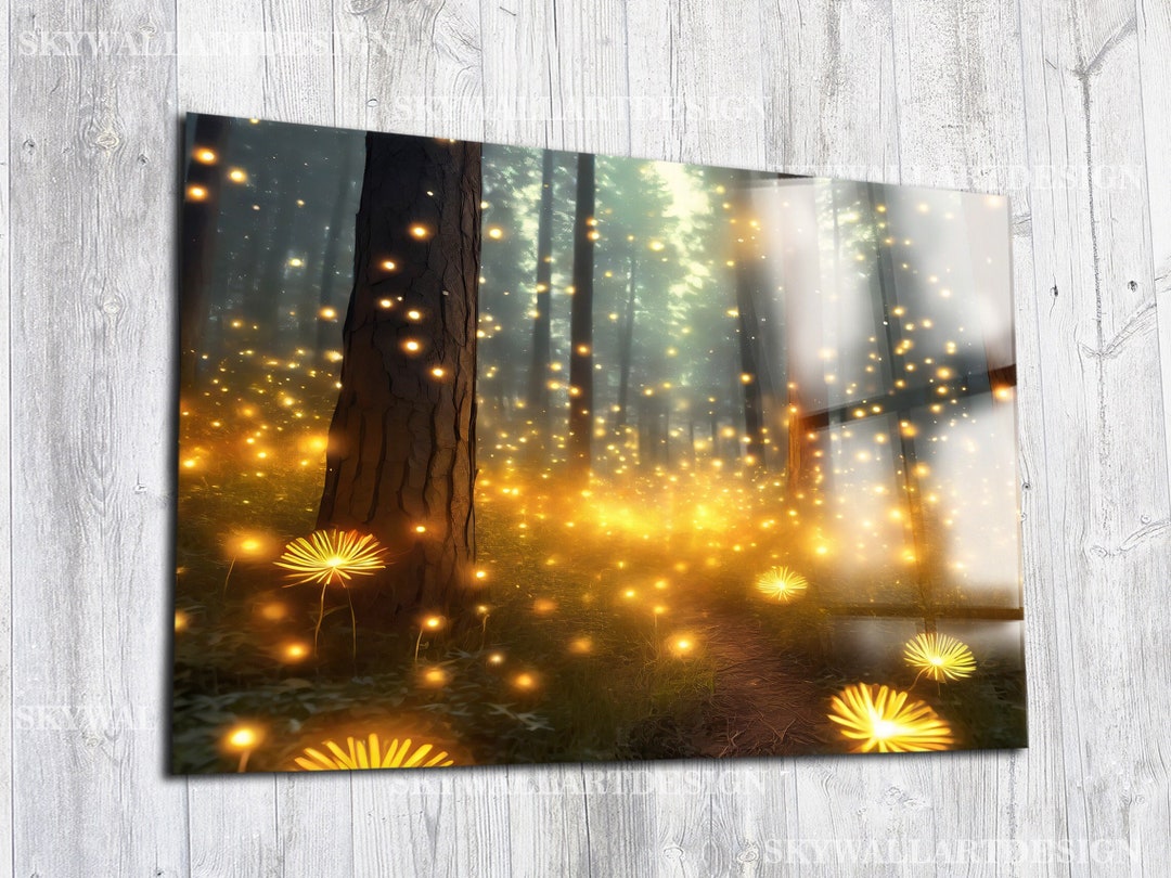 Fireflies Forest Tempered Glass Wall Art: Fantasy Print - Etsy