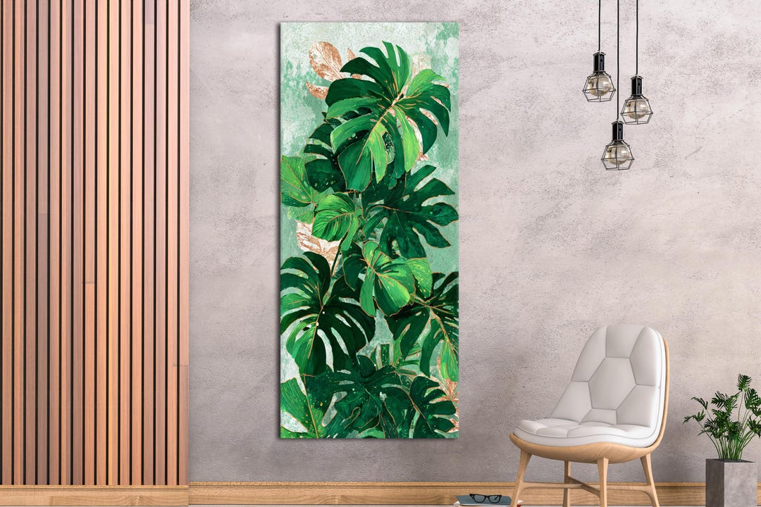 Vertical Monstera Leaf Canvas Art: Tropical Botanical Wall Decor - Etsy