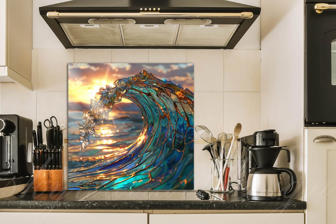 Ocean Wave Glass Backsplash Splashback for Kitchen Stove Behind and ...