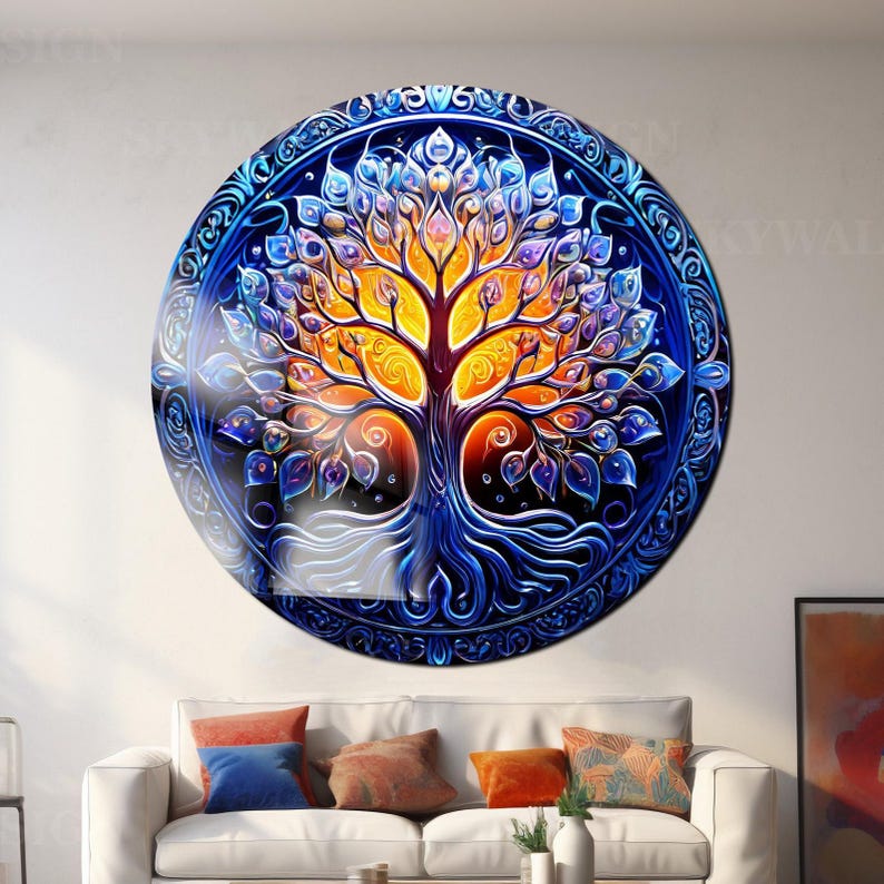 Tree of Life Wall Decor, Abstract Blue Tree,life of Tree Wall Art,glass ...