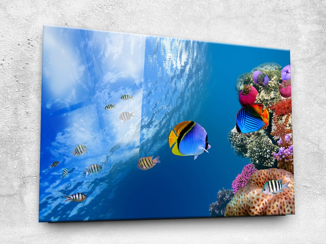 Ocean Fishes,aquarium Wall Art,underwater Wall Decor,tempered Glass ...