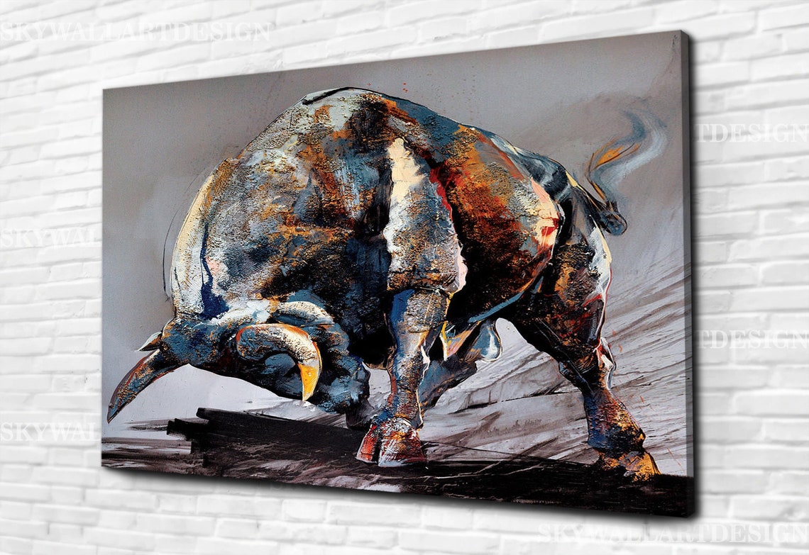 Abstract Bull Canvas Art, Powerful Bull Painting, Modern Animal Wall ...