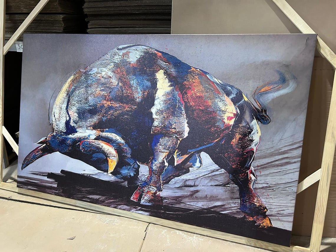 Abstract Bull Canvas Art, Powerful Bull Painting, Modern Animal Wall ...