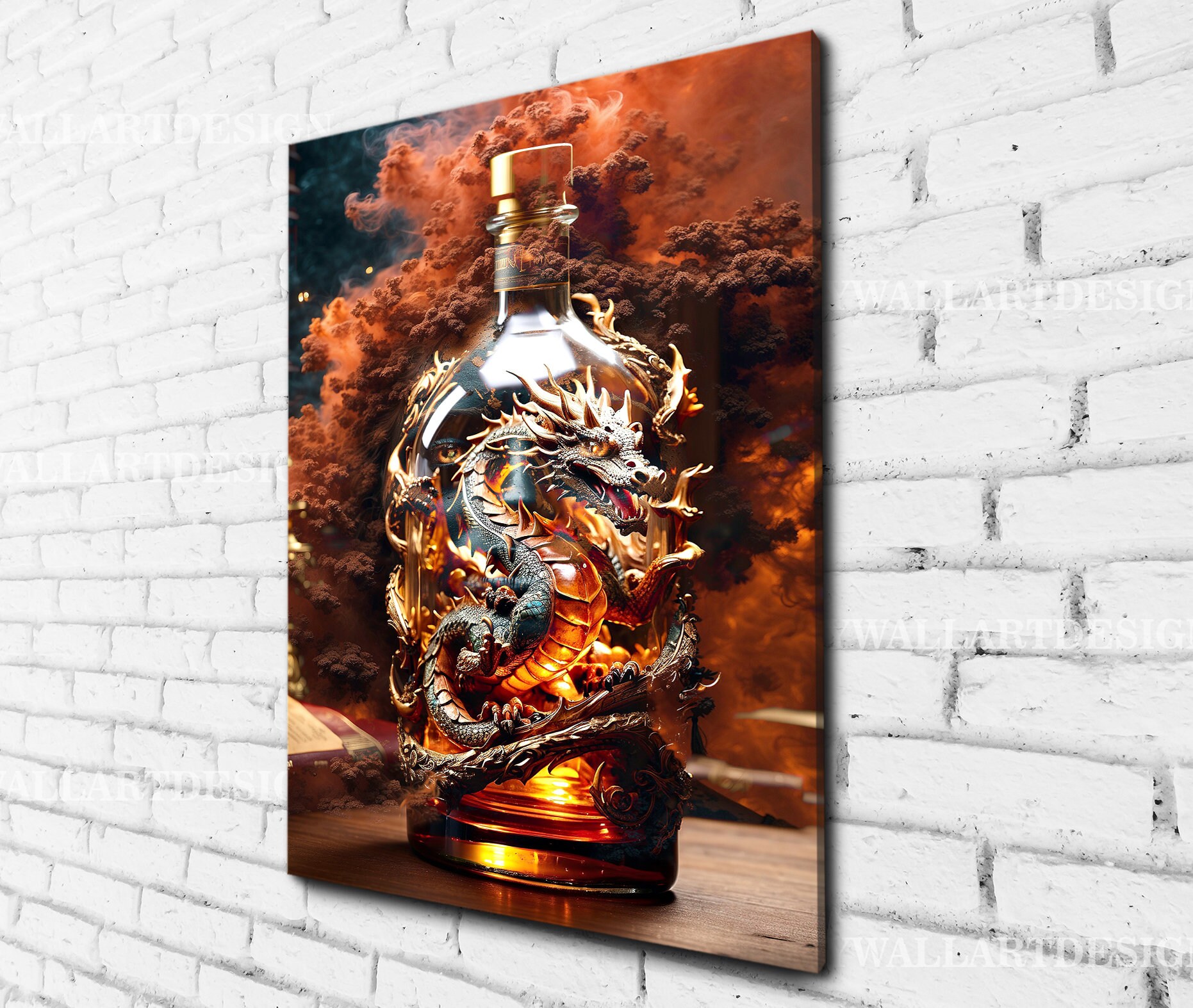 Fire Dragon Glass Art, Whiskey Bottle Glass , Dragon Whiskey Bottle ...