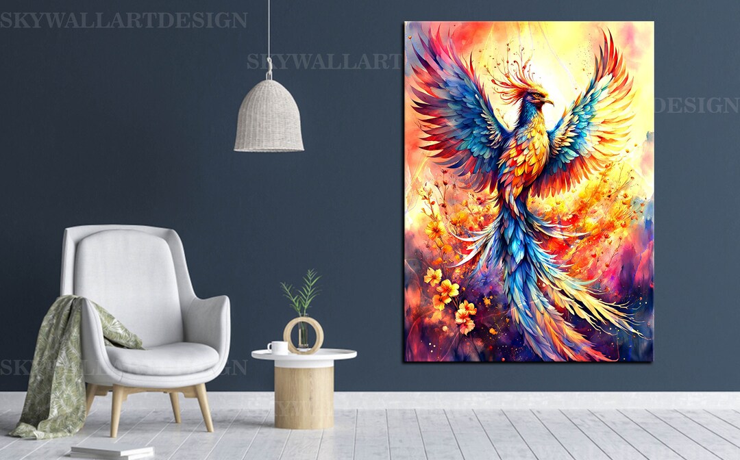 Colorful Phoenix Bird Canvas Painting: Modern Wall Art - Etsy