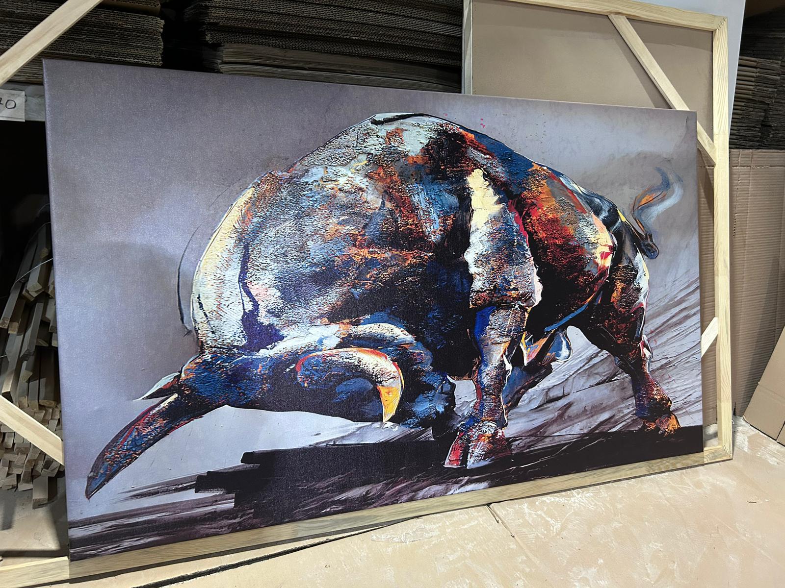 Abstract Bull Canvas Art, Powerful Bull Painting, Modern Animal Wall ...