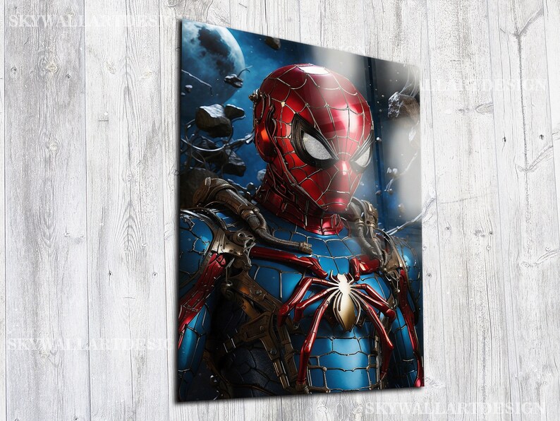 Spider-man Tempered Glass Wall Art: Superhero Room Decor - Etsy