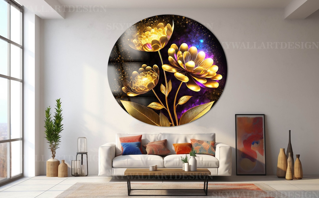 Stained Glass,magic Flowers,gold Flower Wall Art, Abstract Flower ...