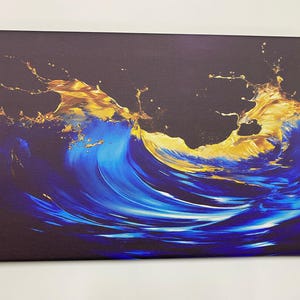 Gold Ocean Blue Sea Landscape Wall Art Canvas, Abstract Wall Decor ...