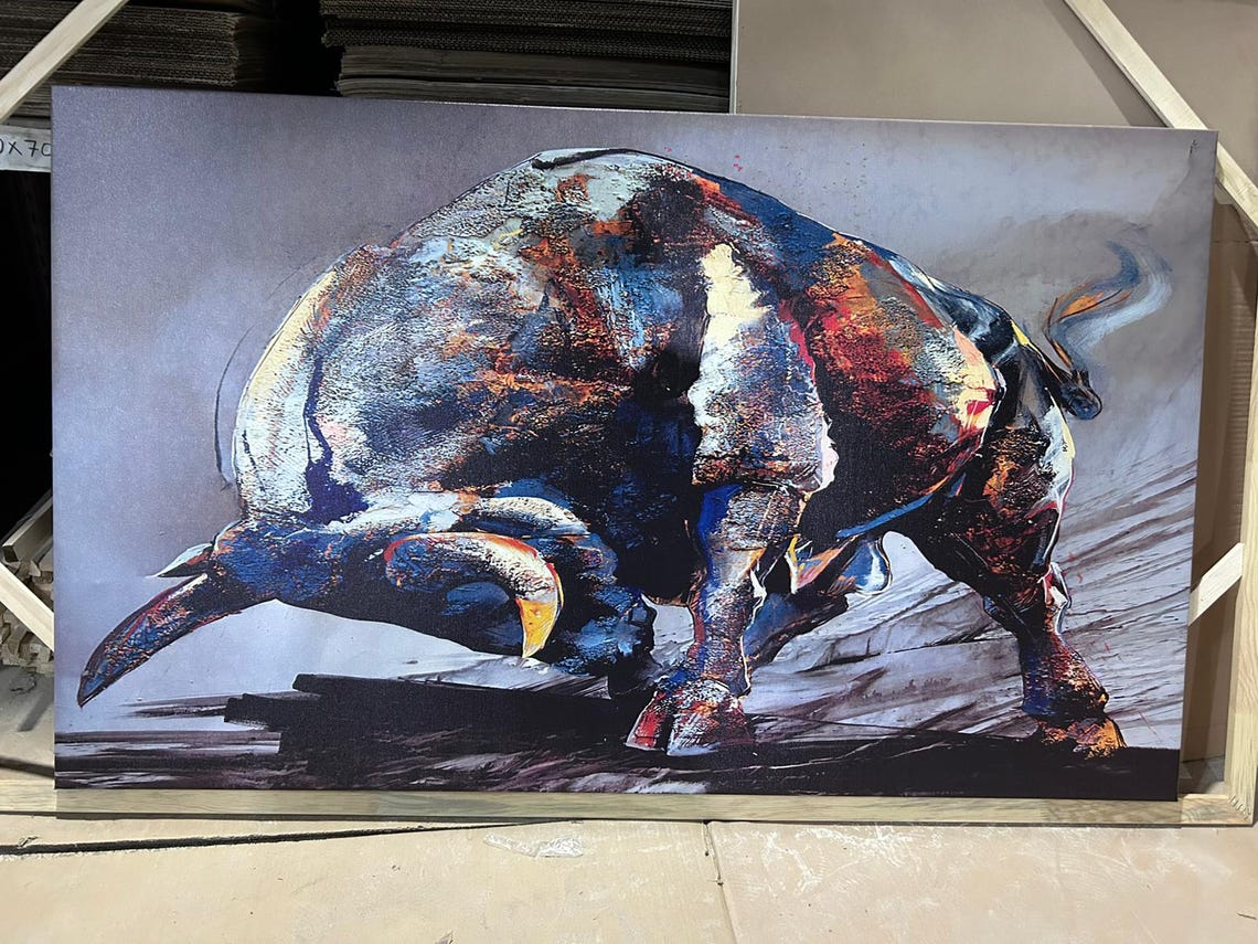 Abstract Bull Canvas Art, Powerful Bull Painting, Modern Animal Wall ...