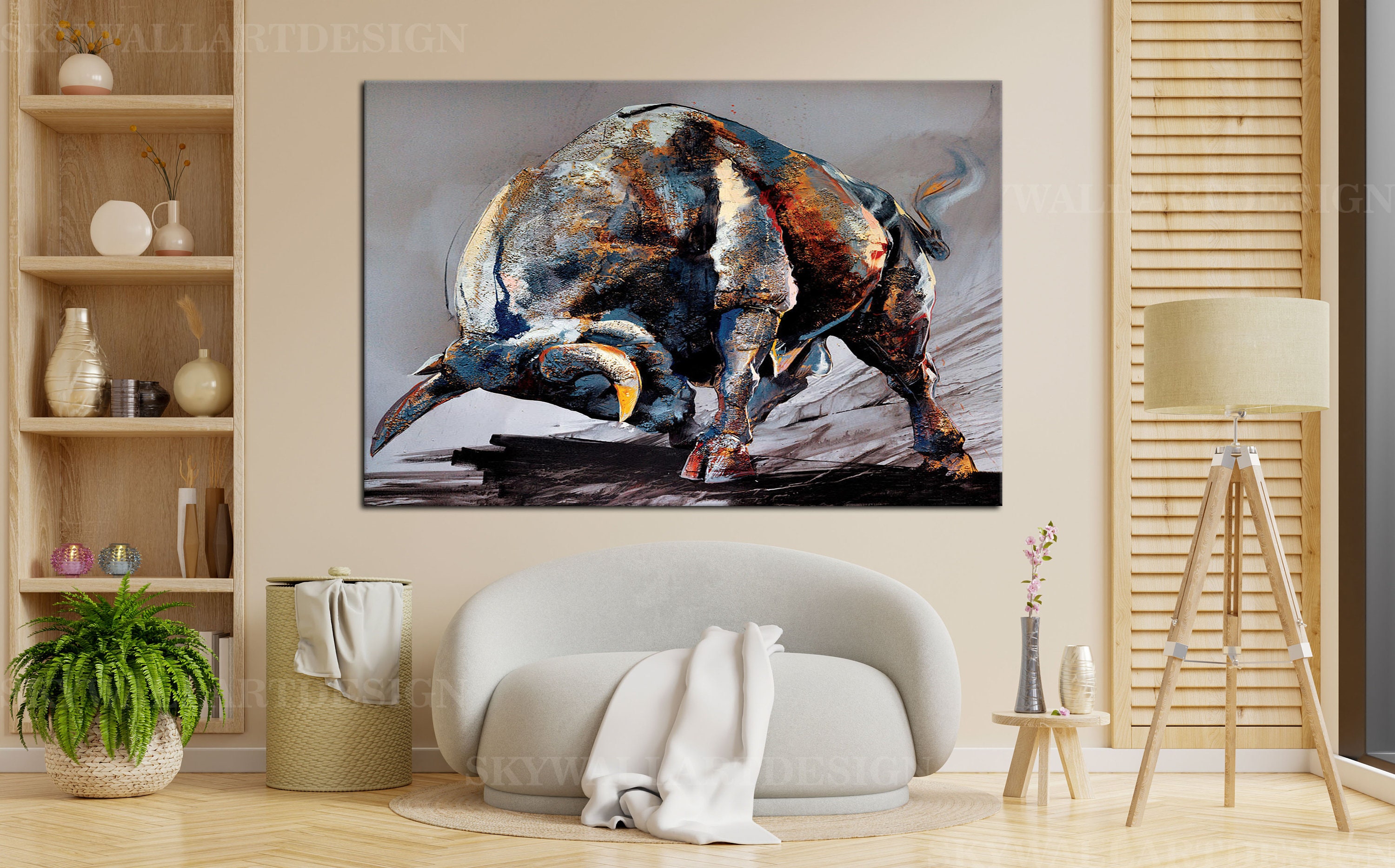 Abstract Bull Canvas Art, Powerful Bull Painting, Modern Animal Wall ...
