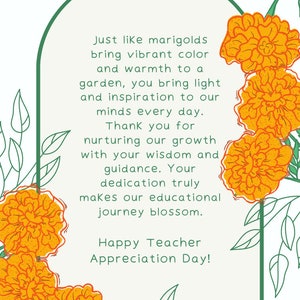 Marigold Teacher Appreciation Gift Tag (printable PDF) - Etsy