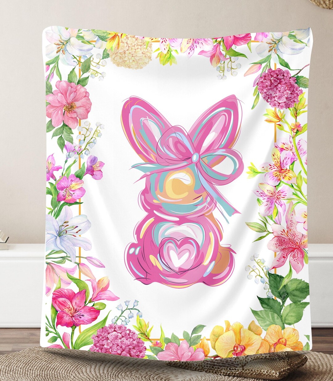 Easter Bunny Blanket, Bunny Rabbit Throw, Spring Bedding, Kids Easter ...
