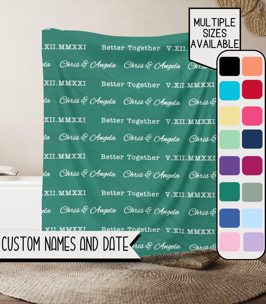 Personalized Couples Blanket With Names and Date Valentine Custom Throw ...