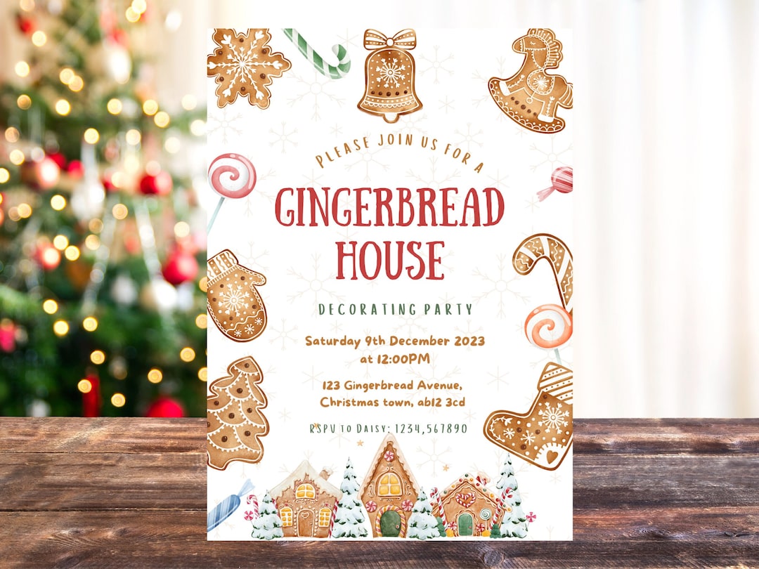 Editable Gingerbread House Decorating Party Invitation, Christmas ...