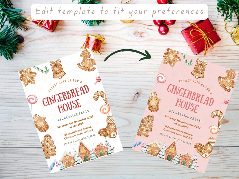 Editable Gingerbread House Decorating Party Invitation, Christmas ...